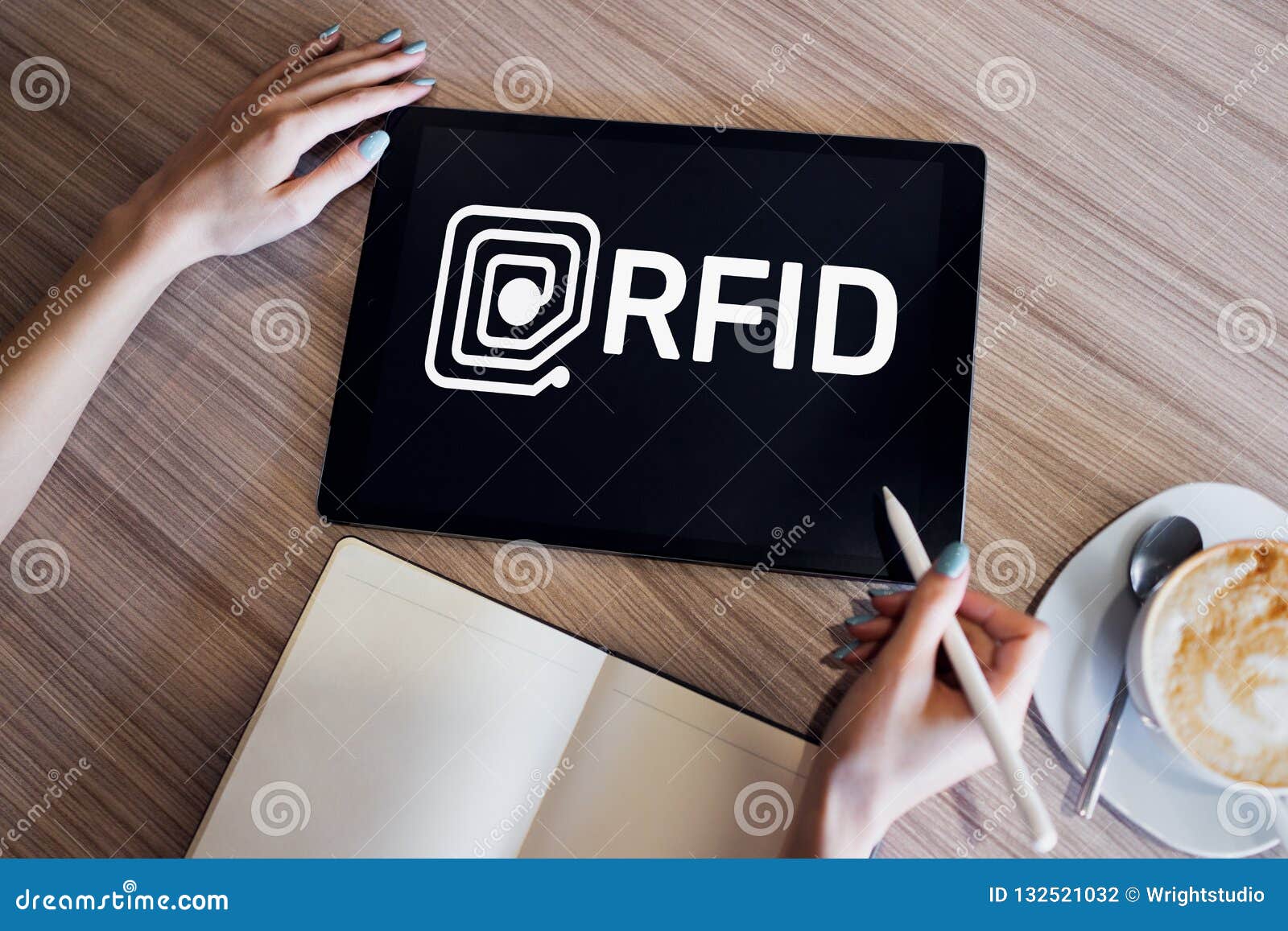 RFID Radio Frequency Identification Technology Concept on Device Screen ...