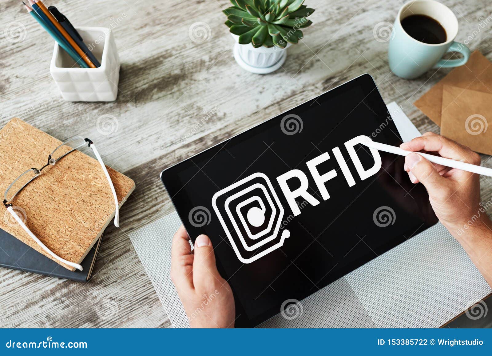 RFID Radio Frequency Identification Technology Concept on Device Screen ...
