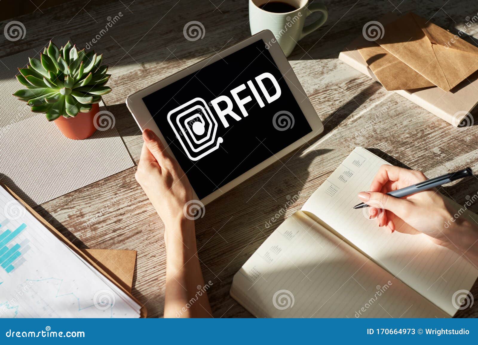 RFID Radio Frequency Identification Technology Concept on Device Screen ...