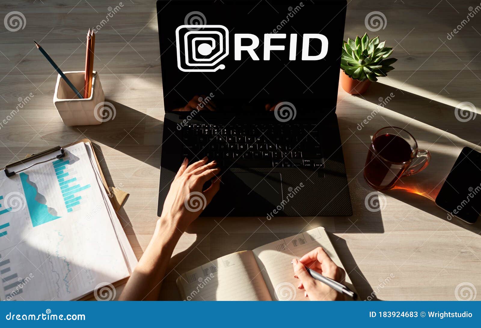 RFID Radio Frequency Identification Technology Concept on Device Screen ... RFID Radio Frequency Identification Technology Concept on Device Screen ...