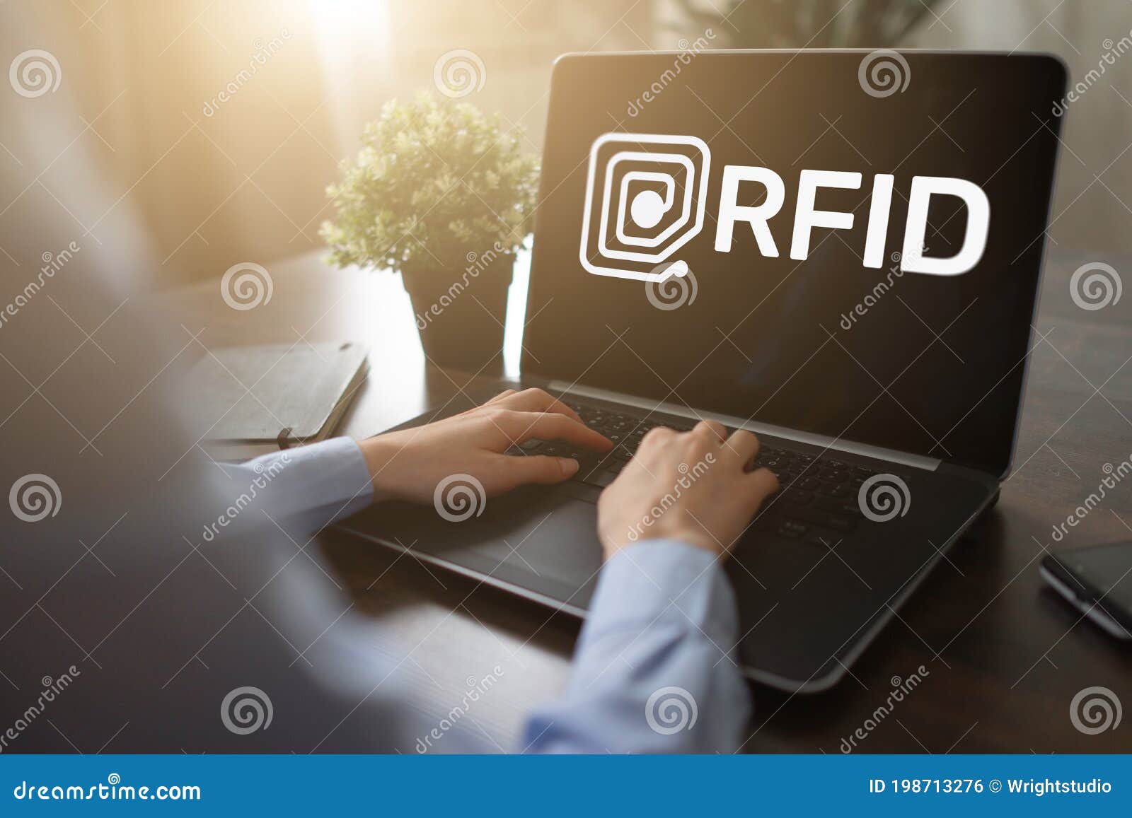 RFID Radio Frequency Identification Technology Concept on Device Screen ... RFID Radio Frequency Identification Technology Concept on Device Screen ...