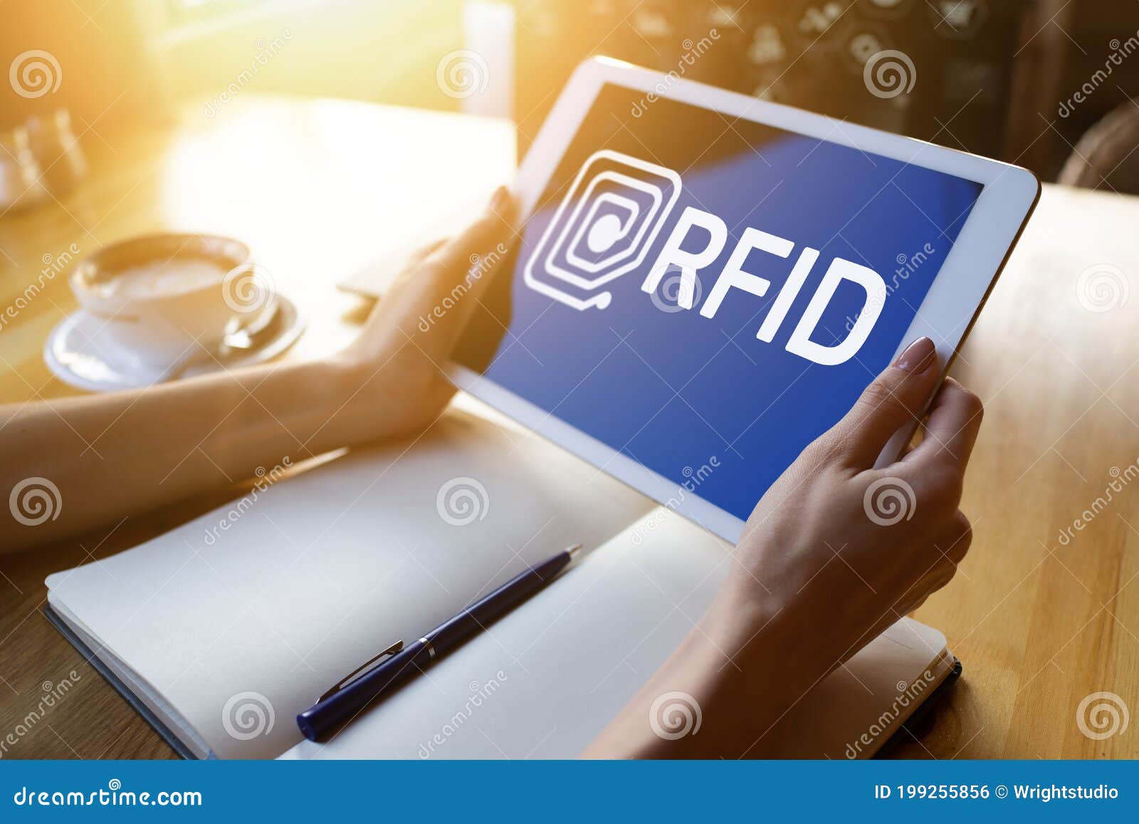 RFID Radio Frequency Identification Technology Concept on Device Screen ...
