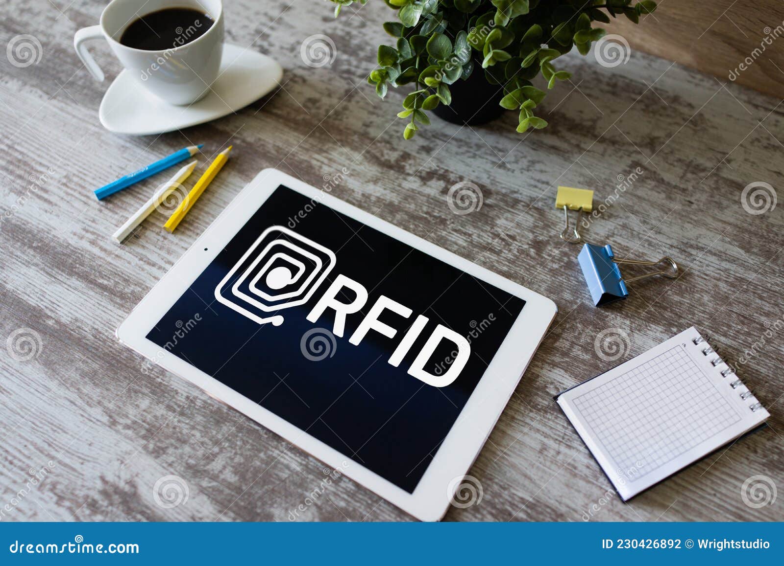 RFID Radio Frequency Identification Technology Concept on Device Screen ...