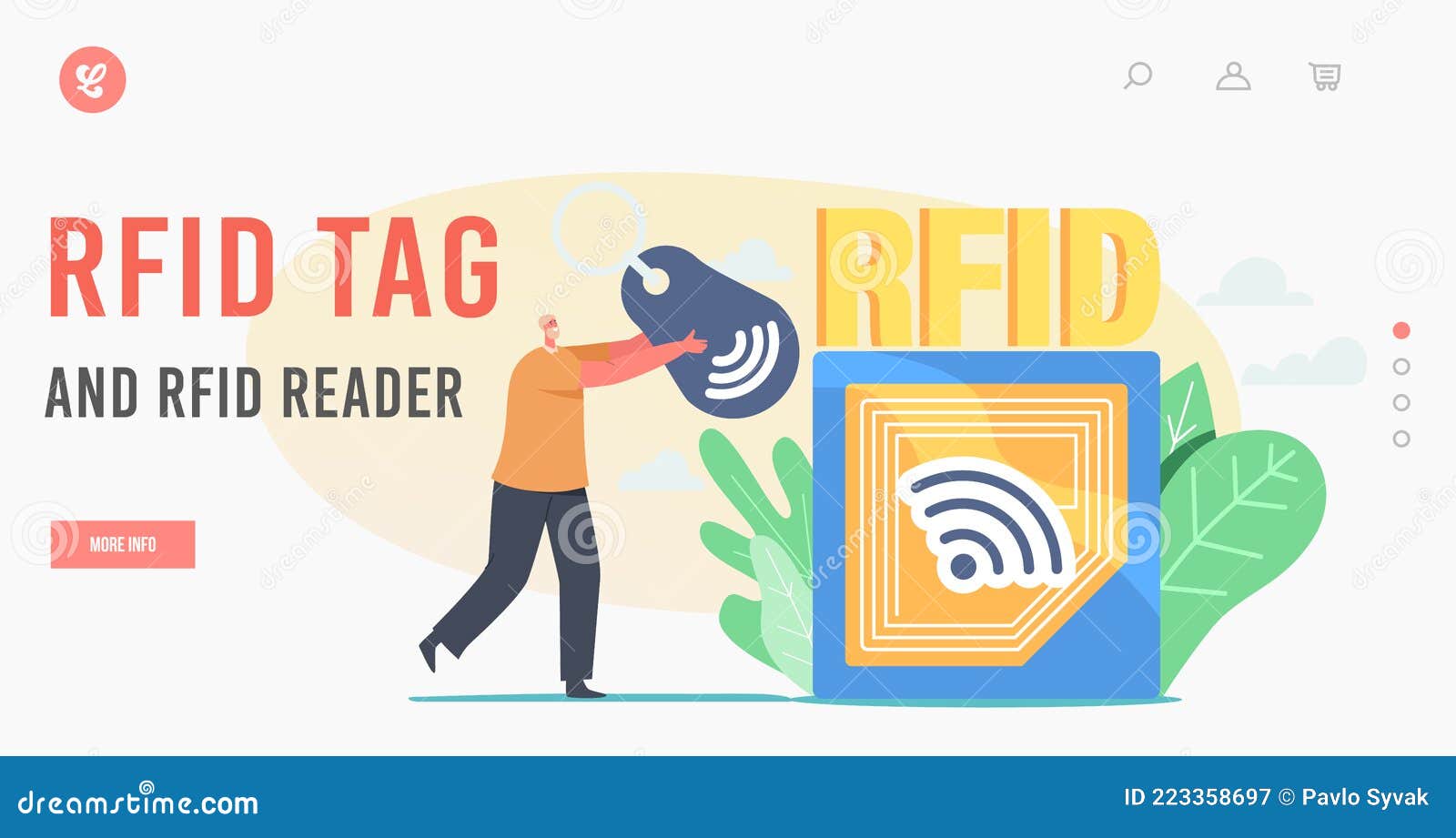 Rfid Tag and Reader Landing Page Template. Tiny Male Character Carry ...