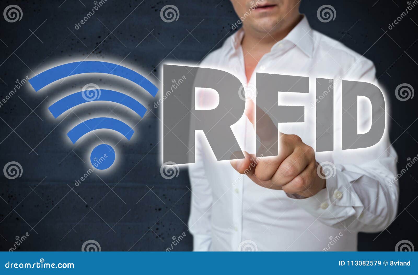 RFID Touch Screen is Operated by Man Concept Stock Image - Image of ...