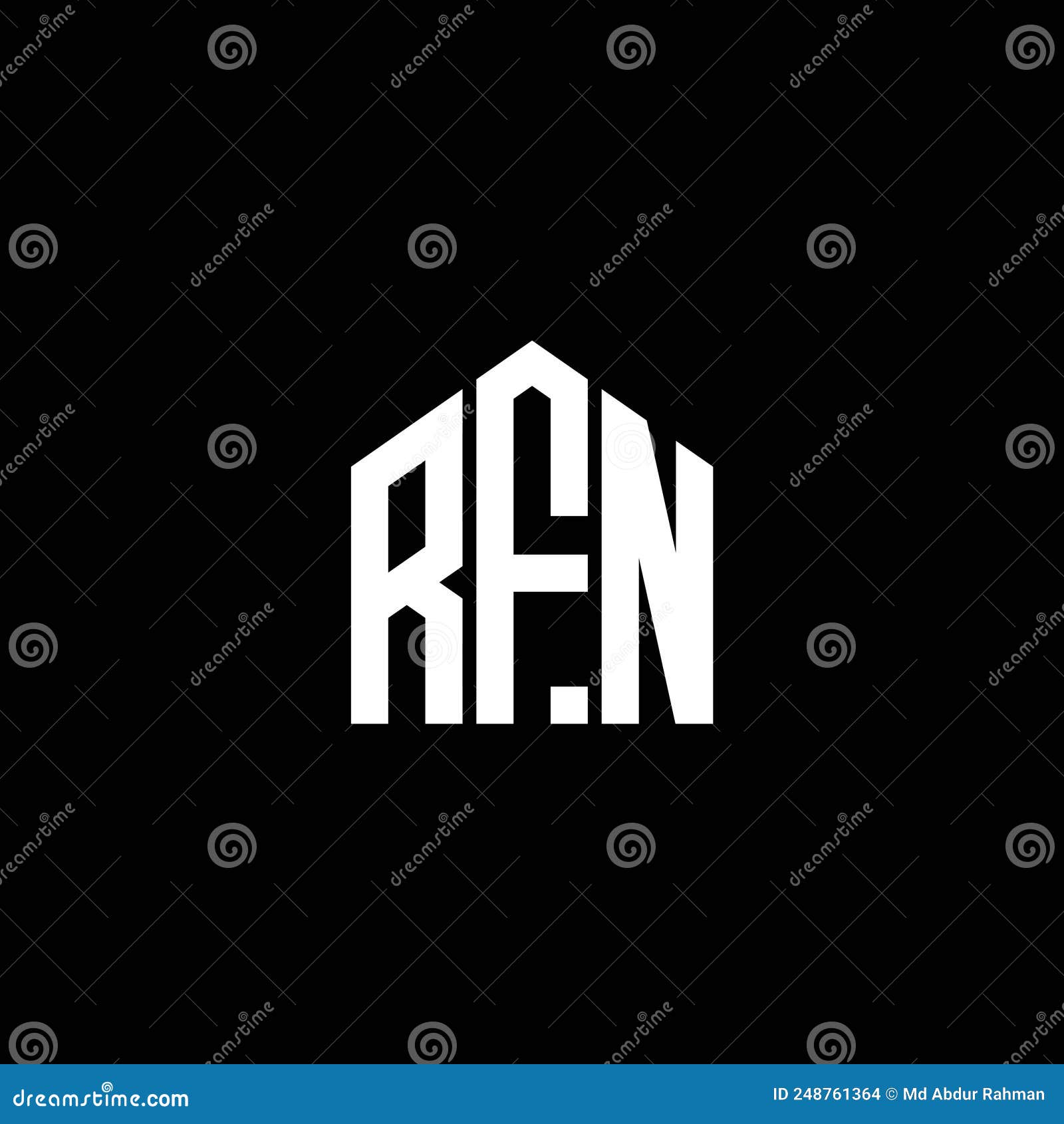 RFN Letter Logo Design on BLACK Background. RFN Creative Initials ...