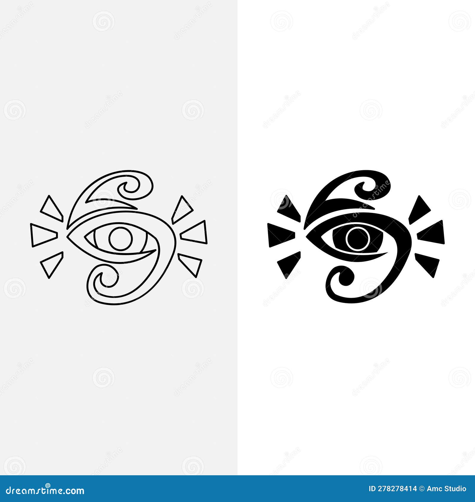 Mystical Eyes with Tendrils Circling Logo Design Template Sign. Lineart ...
