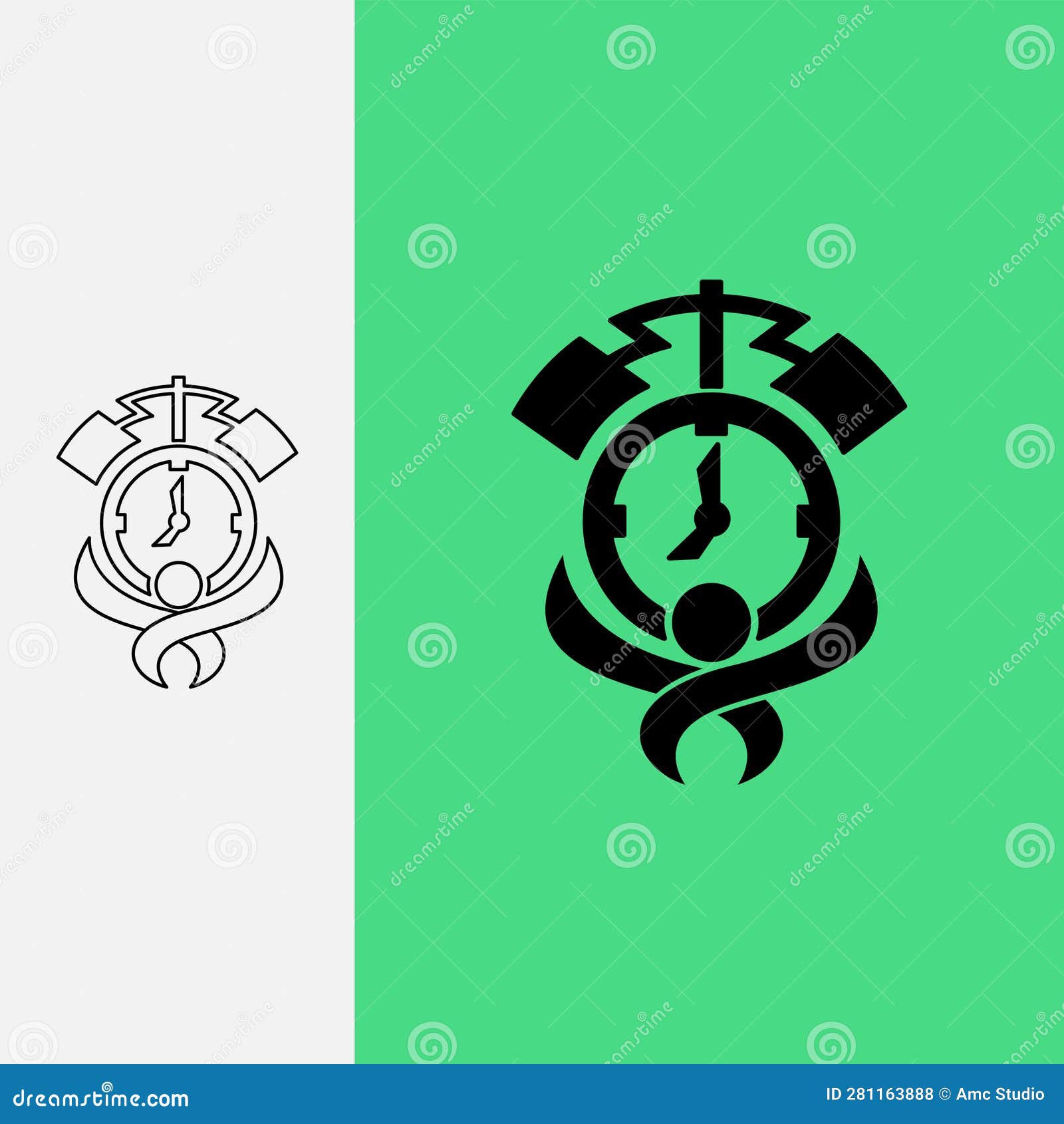 Abstract Man Raising Alarm Clock, Logo Design Template Sign. Monoline ...