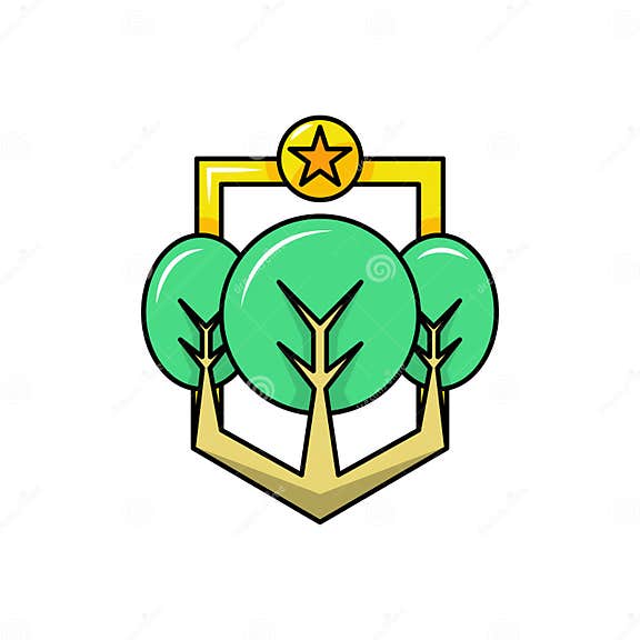 Three Trees Logo with Shield. Solid Color Style. Stock Vector ...