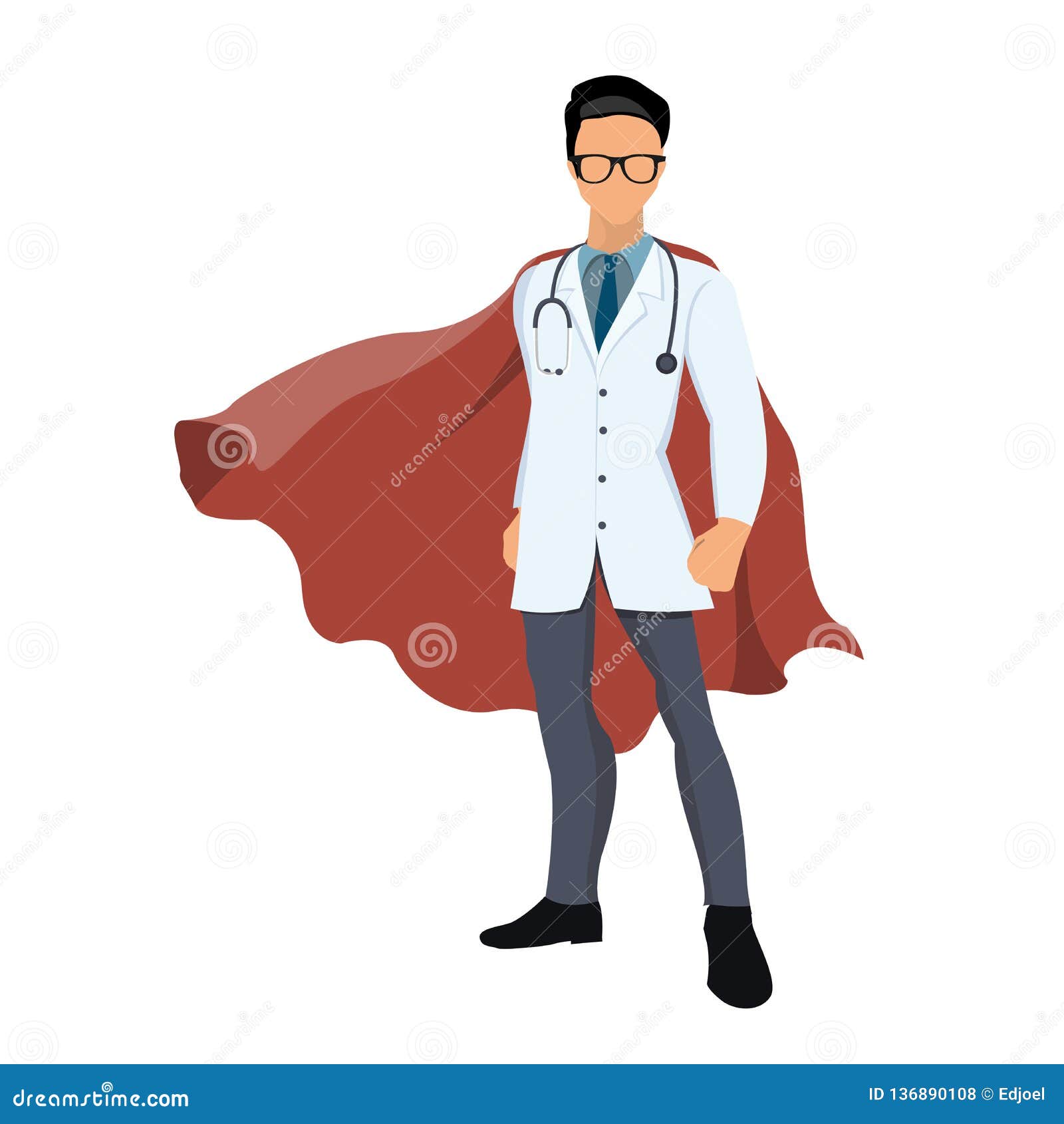 Cartoon Super Hero Doctor with Red Cape Stock Vector - Illustration of ...