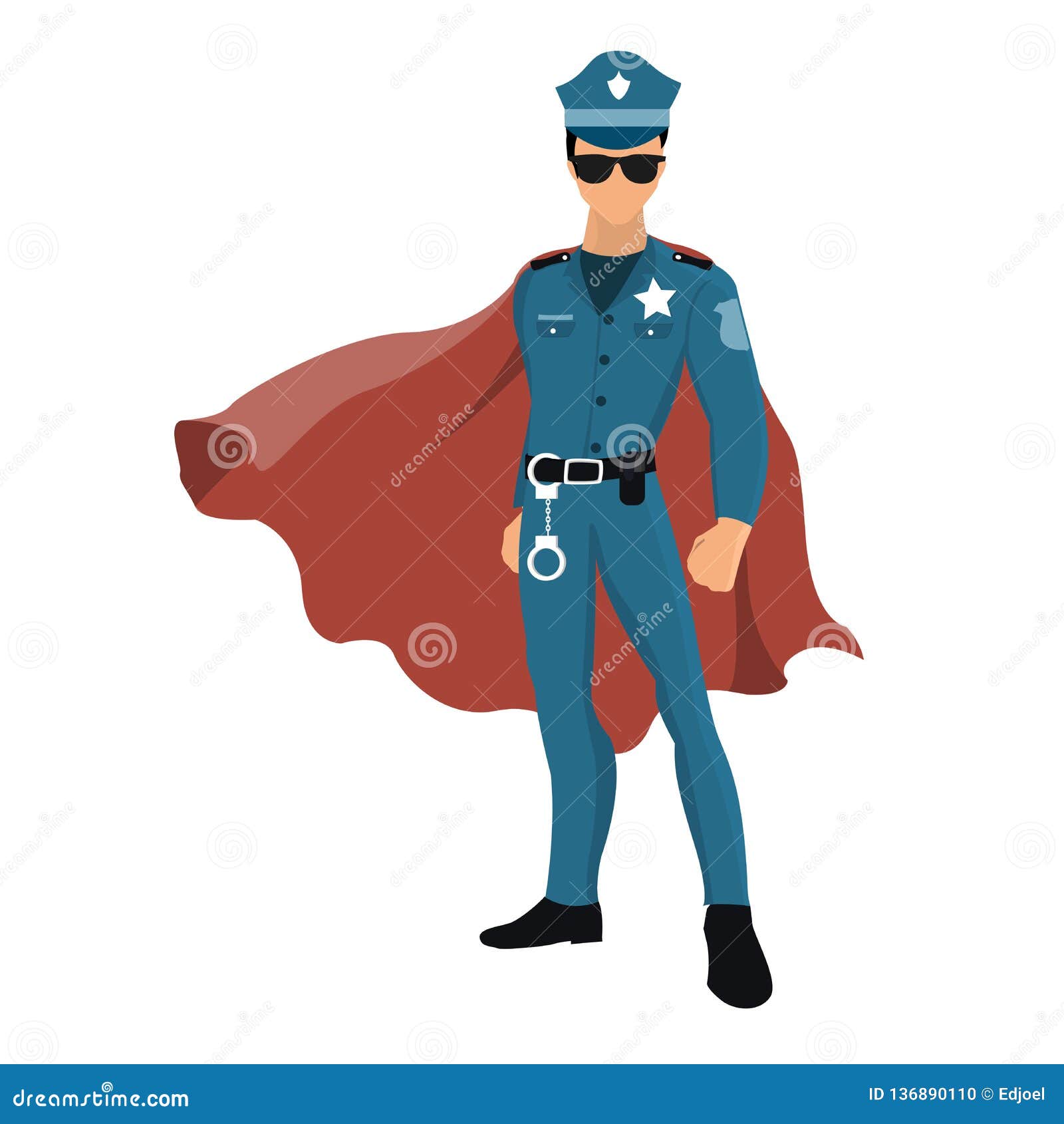 Cartoon Superhero Policeman with Red Cape Stock Vector - Illustration ...