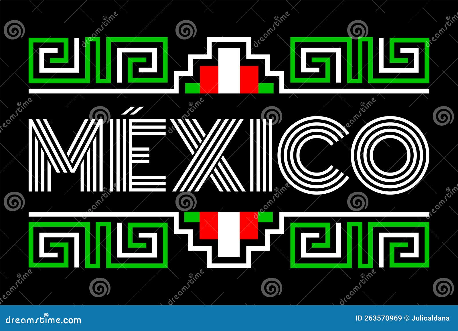 Mexico Aztec Maya Lines Elements Design Flag Colors Stock Vector ...
