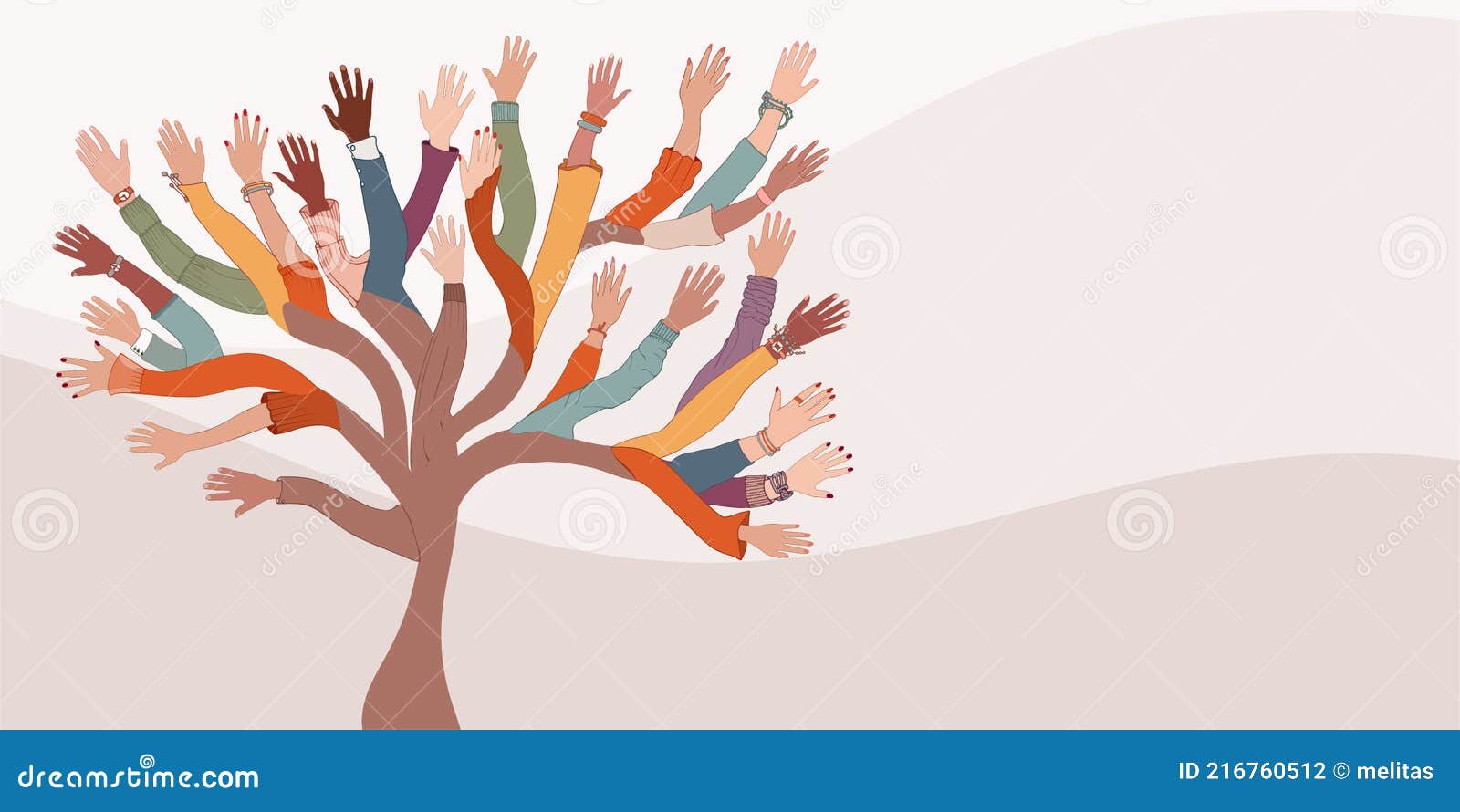 Group of Hands of Diverse and Multi-ethnic People.Tree with Branches ...
