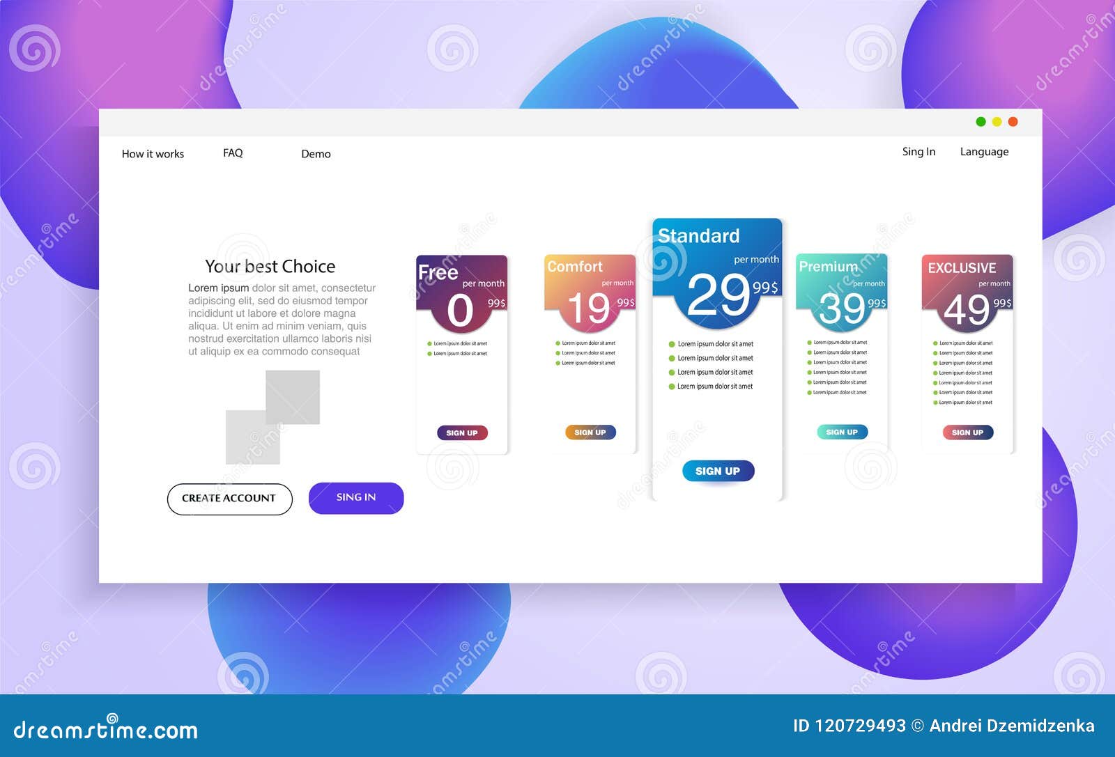 Comparison Pricing List. Comparing Price Or Product Plan Chart ...
