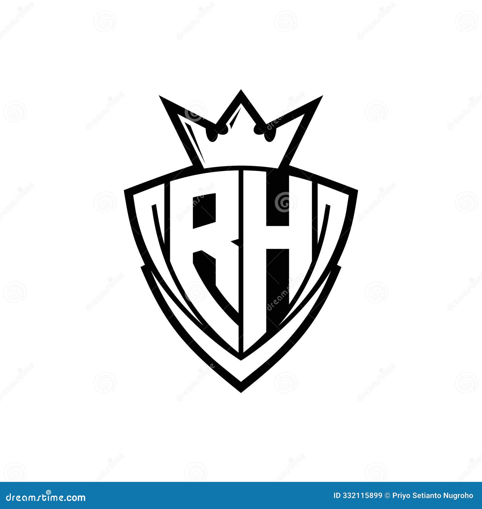 RH Letter Logo With Sharp Triangle Shield Shape With Crown Inside White ...