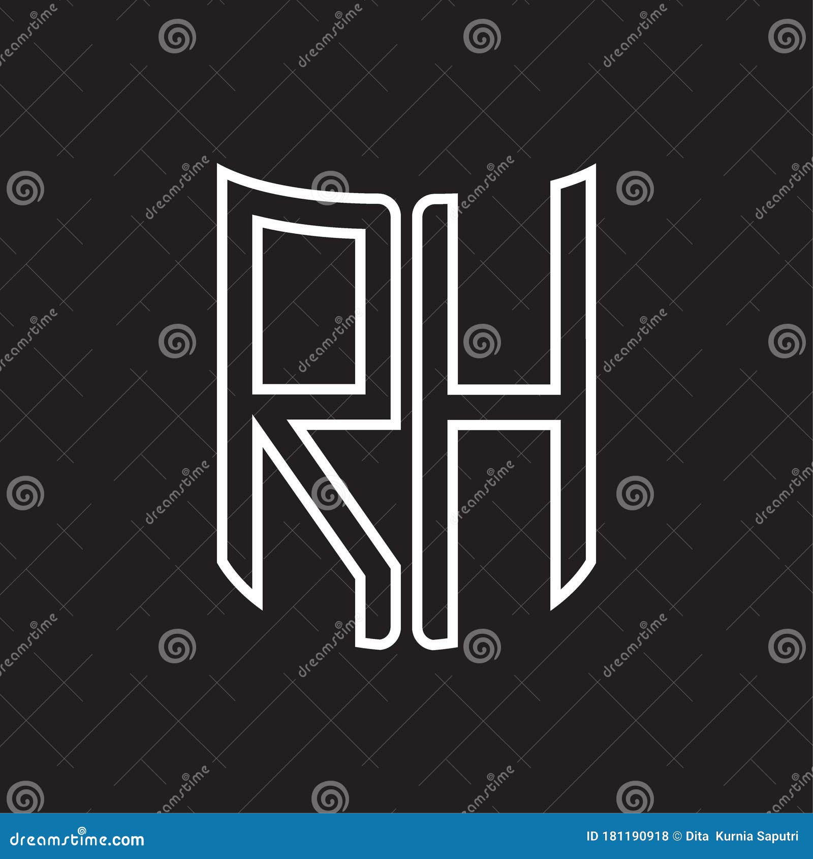 RH Logo Monogram with Ribbon Style Outline Design Template Stock Vector ...
