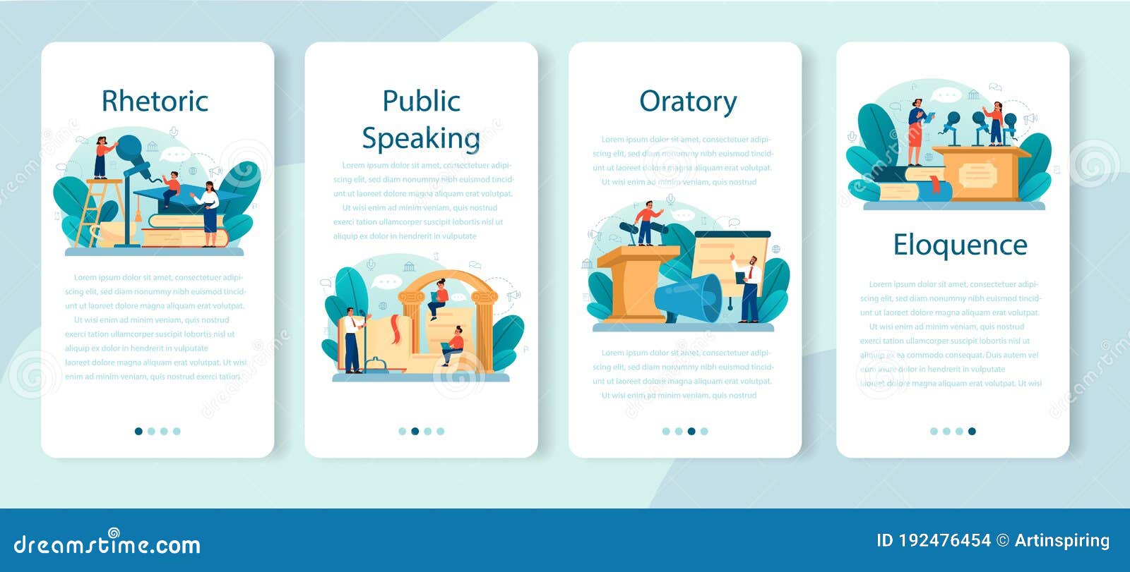 Rhetoric or Elocution School Class Mobile Application Banner Set. Stock ...