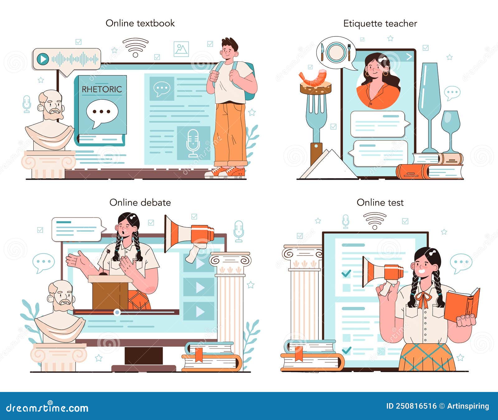 Rhetoric School Class Online Service or Platform Set. Students Training ...