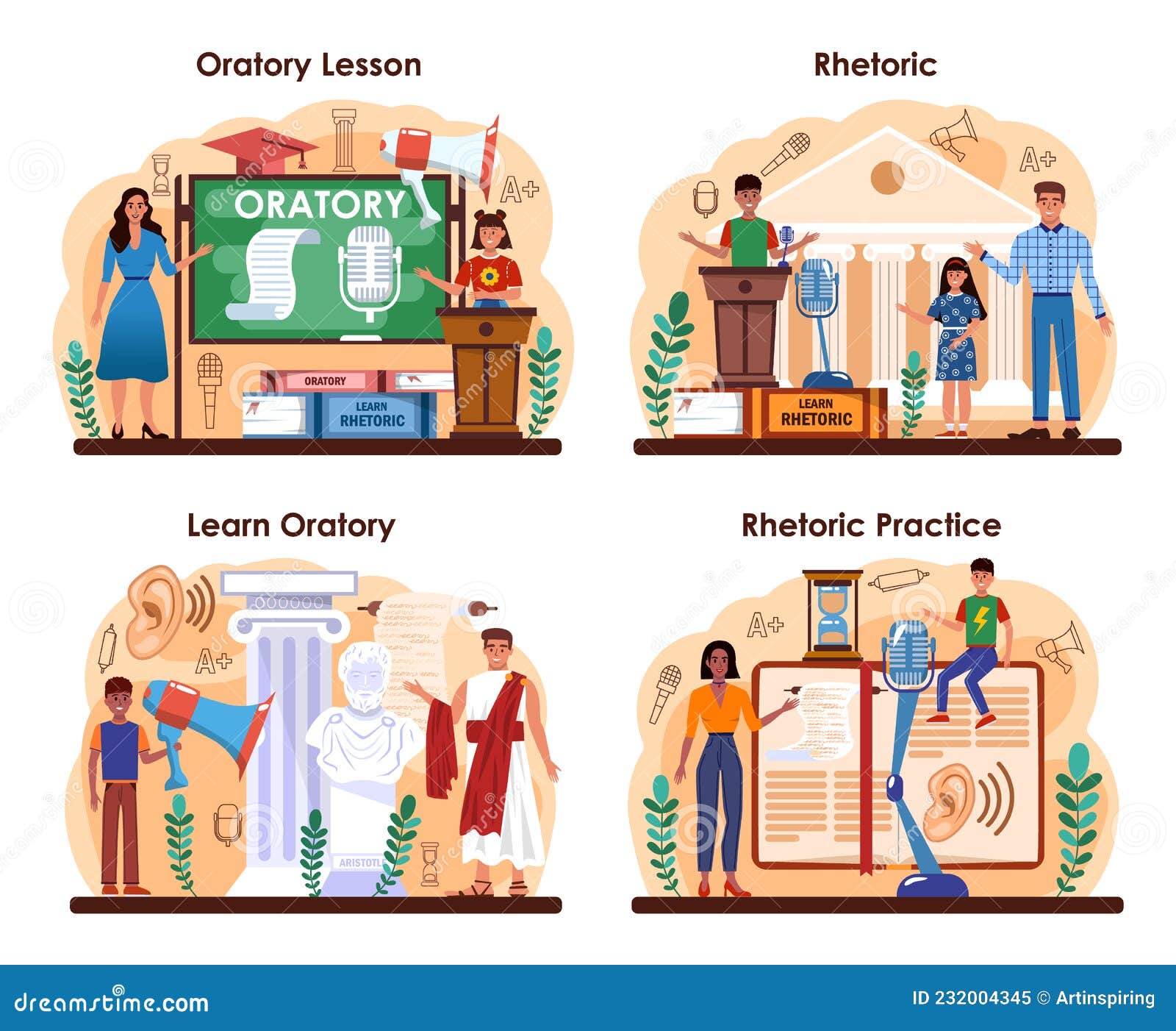 Rhetoric School Class Set. Students Training Public Speaking and ...