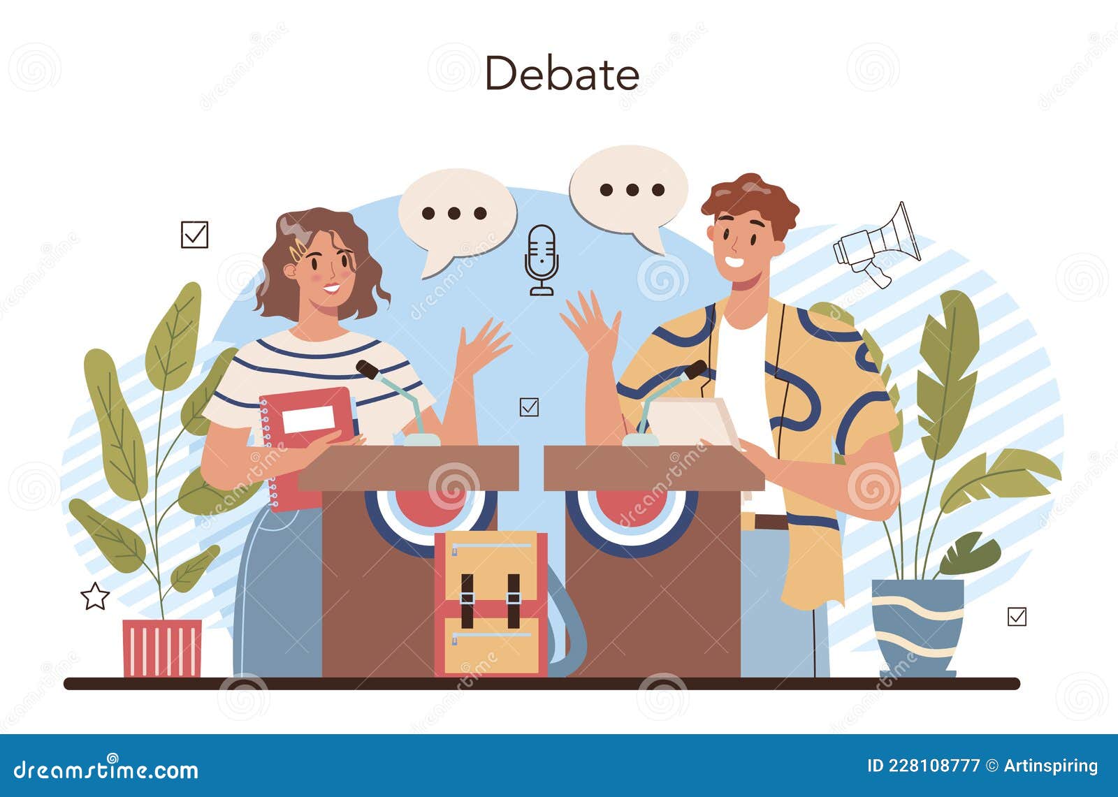 Rhetoric School Class Set. Students Training Public Speaking And ...
