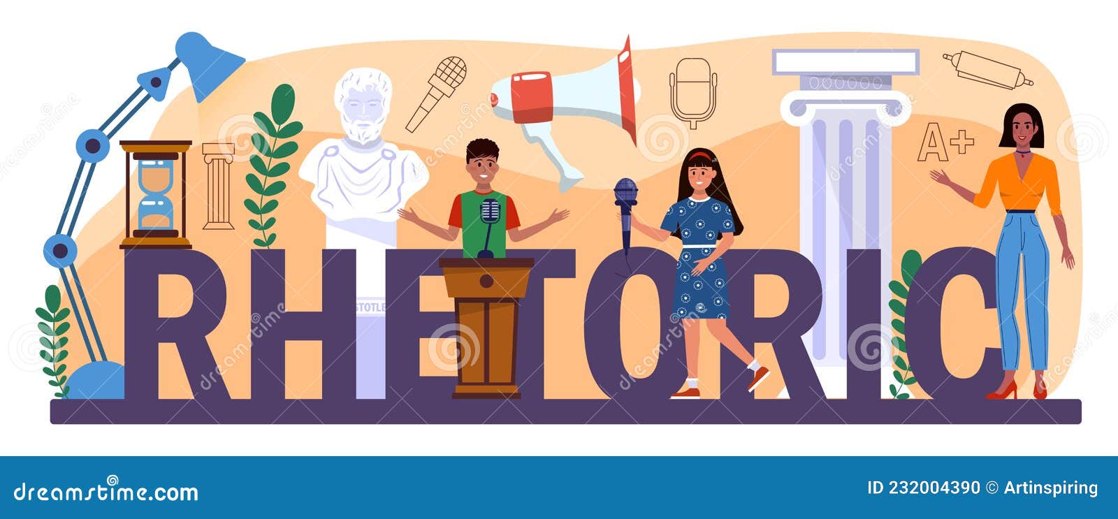 Rhetoric Typographic Header. Students Training Public Speaking Stock ...