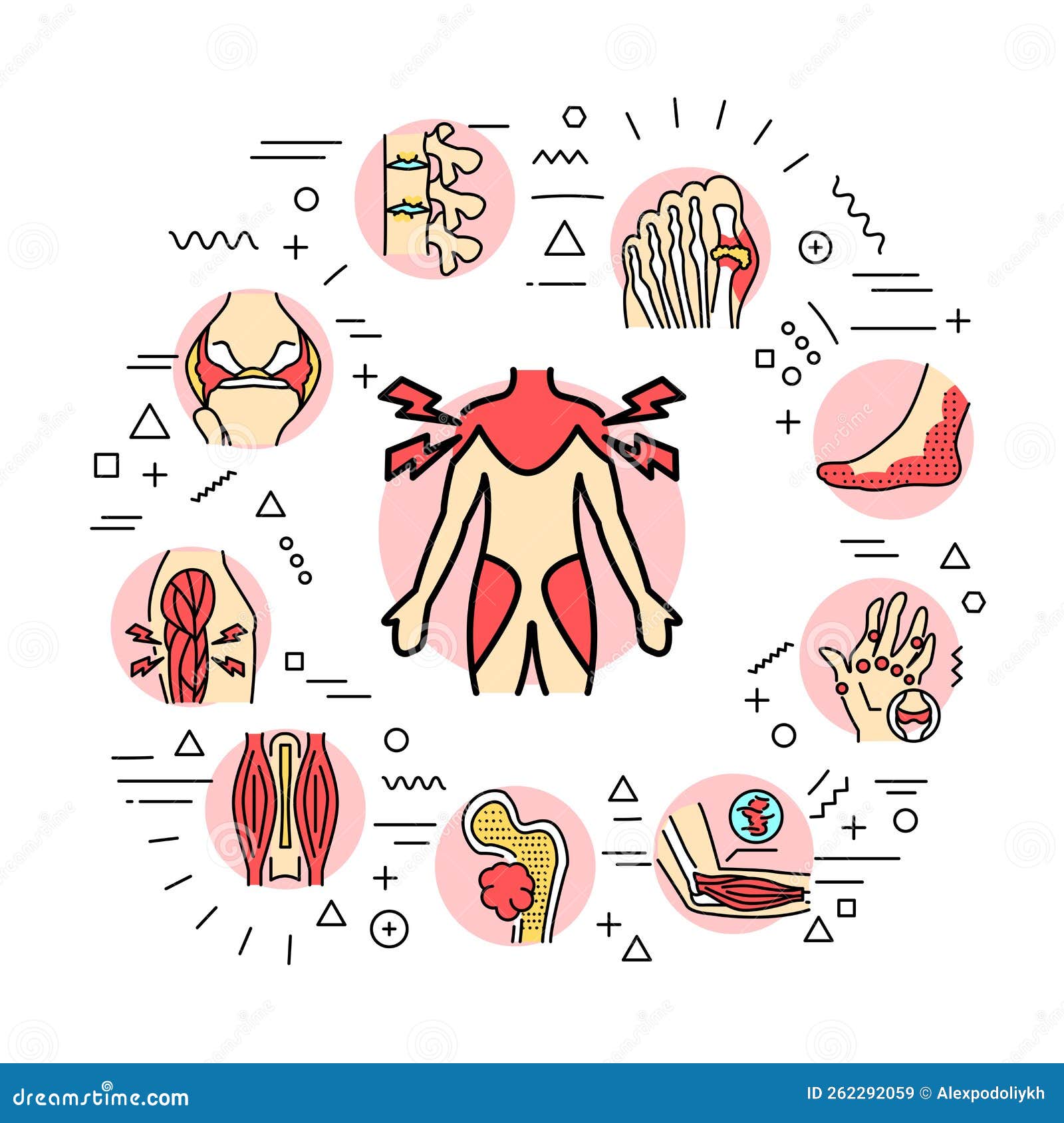 Bursitis Icons Set Cartoon Vector | CartoonDealer.com #221333787