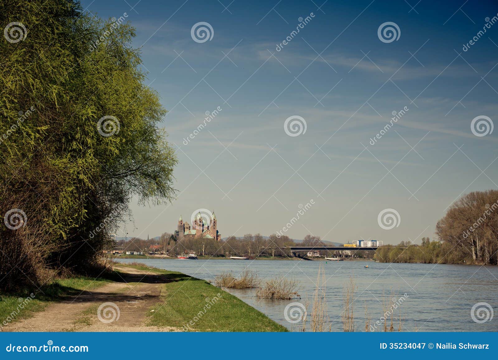 Rhine and Cathedral at Speyer Stock Image - Image of riverside ...