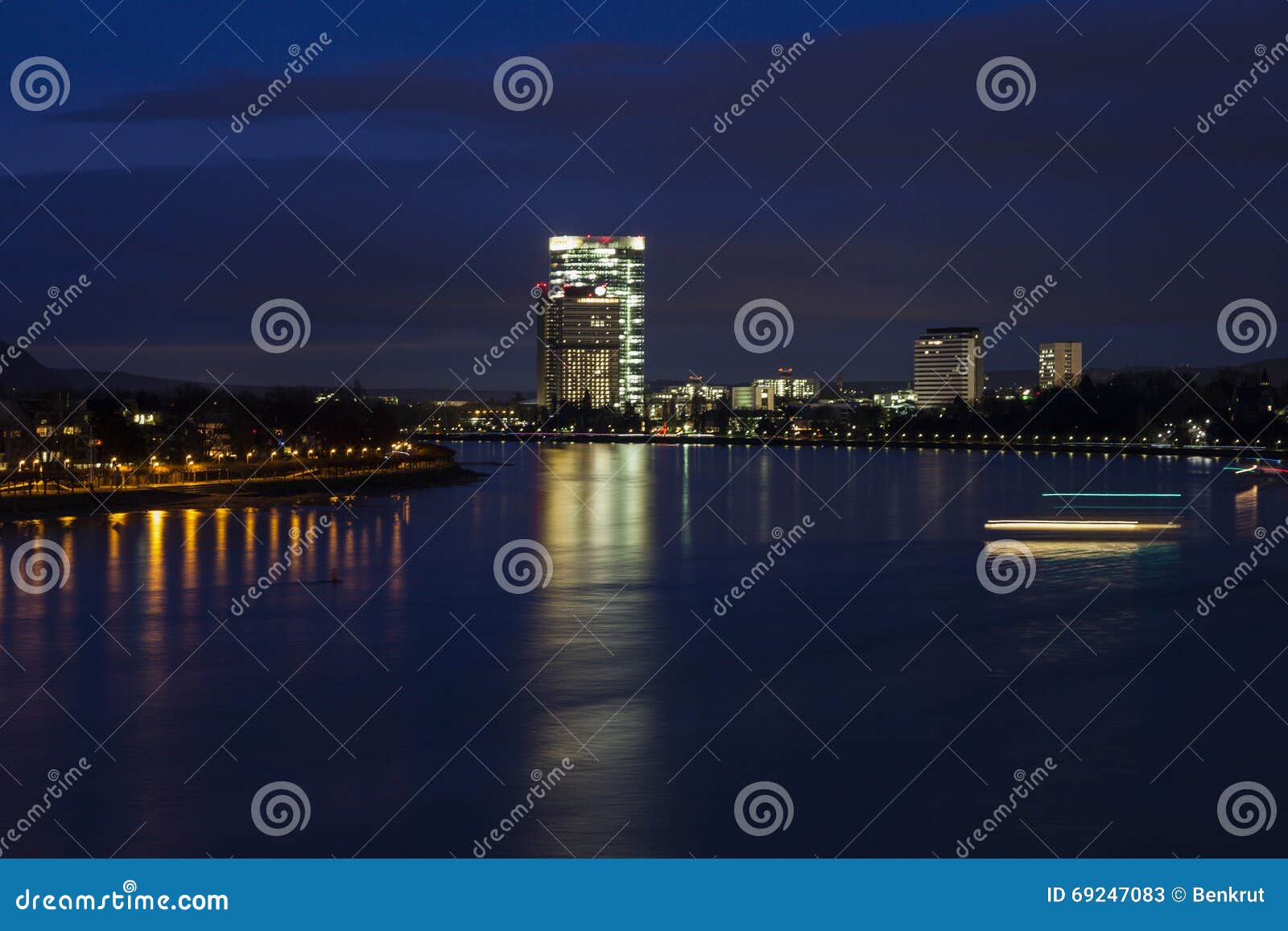 Rhine River in Bonn stock image. Image of morning, night - 69247083