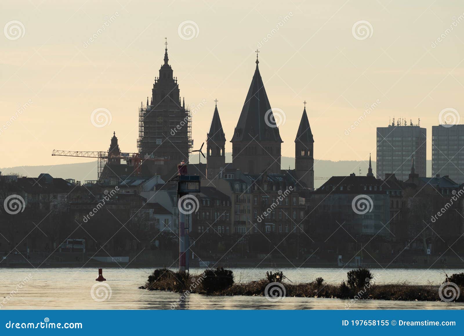 Rhine River and Skyline of Mainz Stock Image - Image of rhein ...