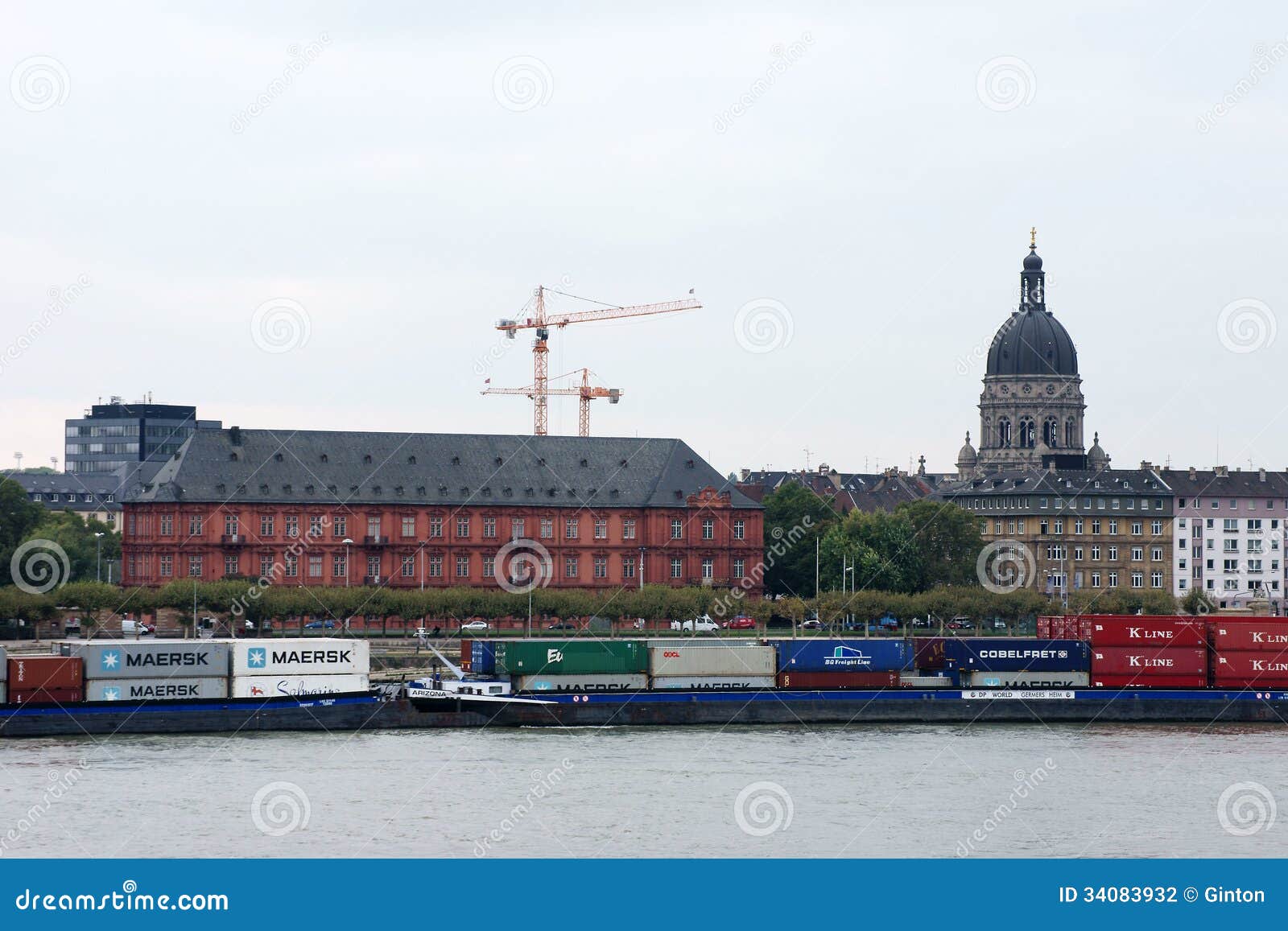 Rhine shipping at Mainz editorial photography. Image of industry - 34083932
