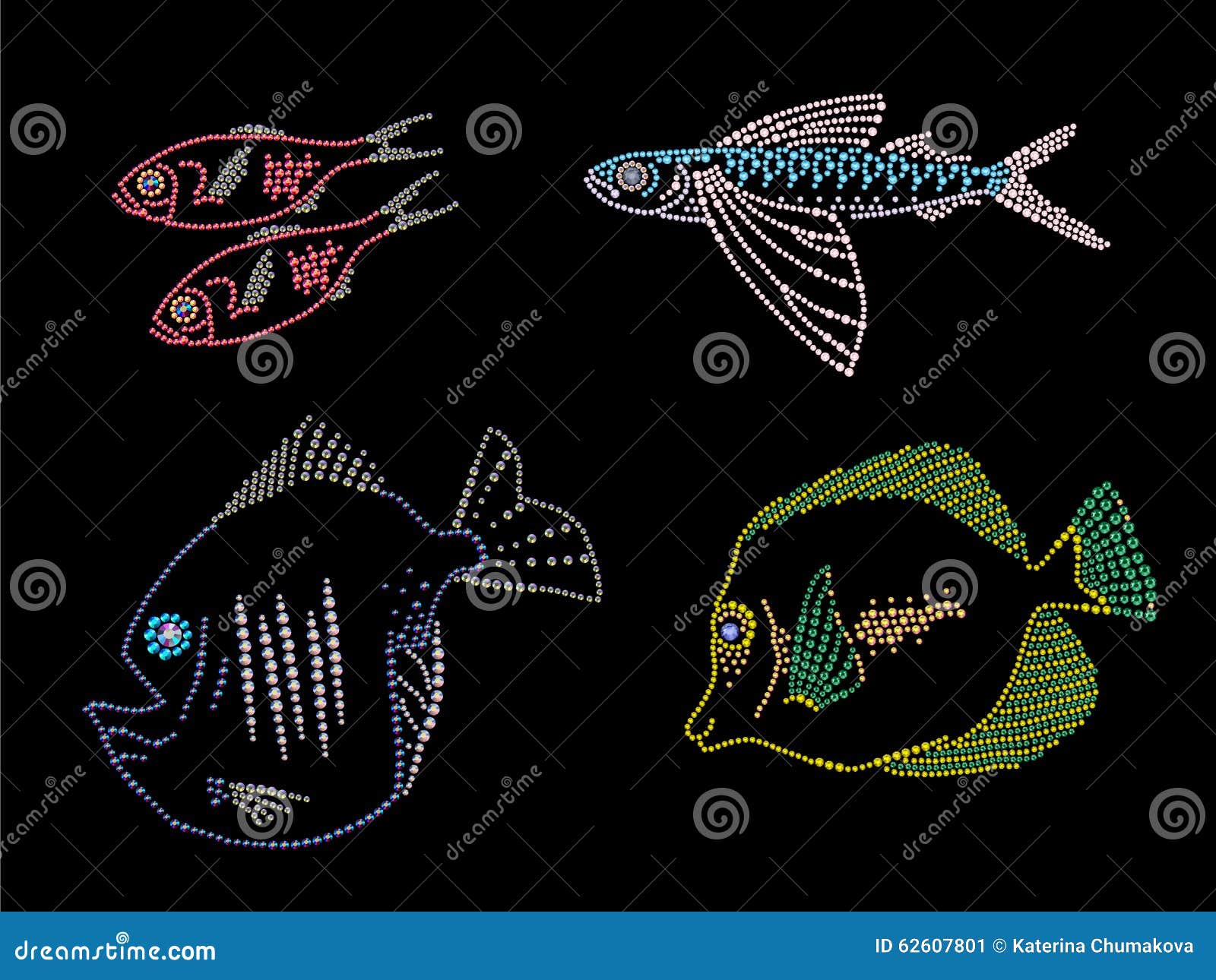 Rhinestone Picture of Group of Fish. Stock Illustration - Illustration ...