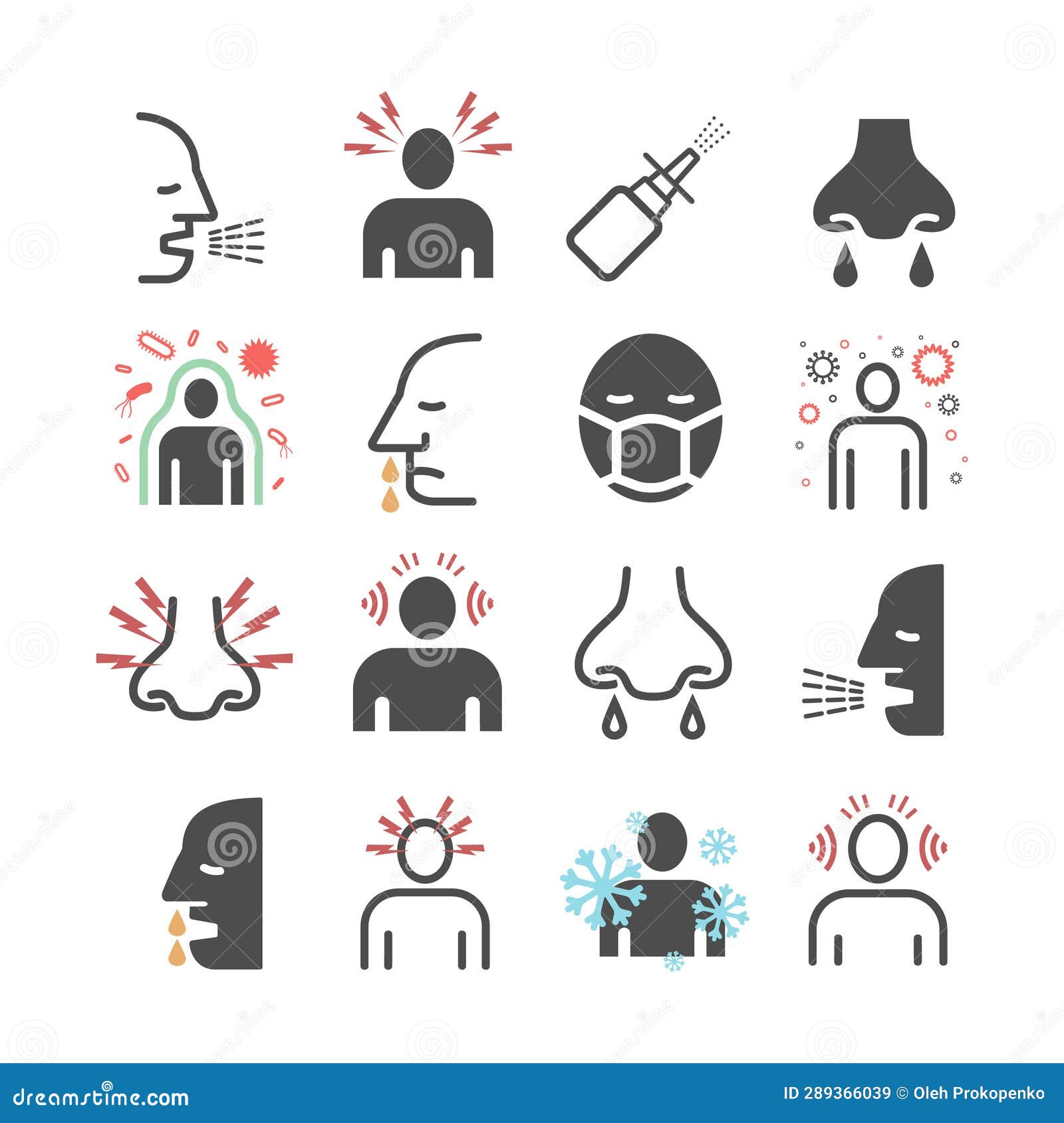 Rhinitis. Symptoms, Treatment. Line Icons Set. Vector Signs for Web ...