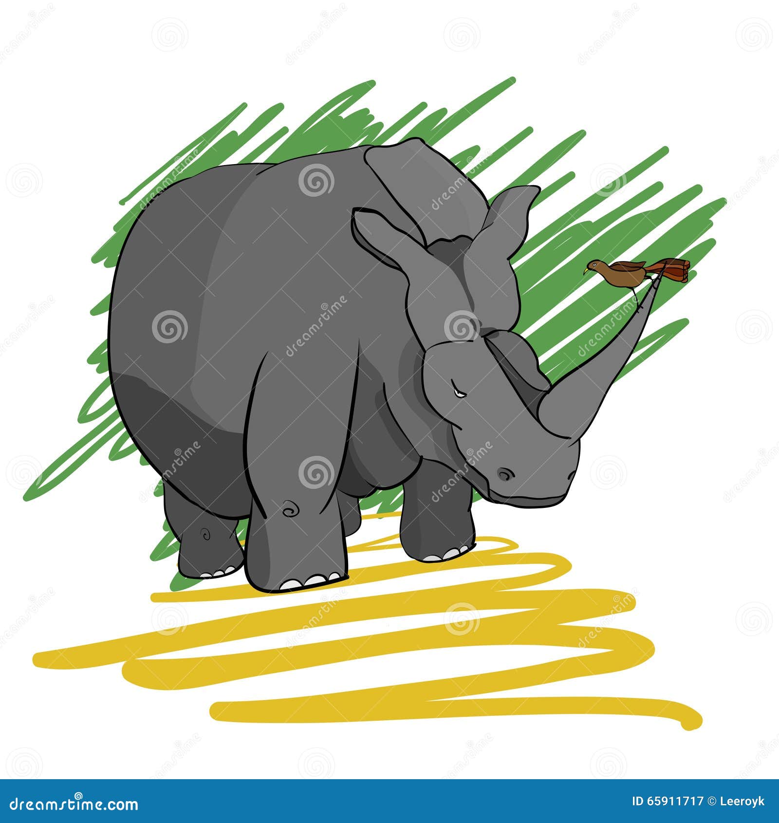 Rhino, Bird And Mouse Cartoon Illustration Isolated On White Background ...