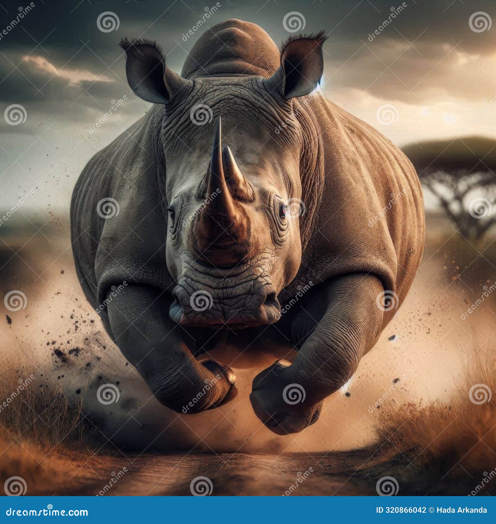 A Rhino Charging through the Savanna, with a Fierce and Unstoppable ...