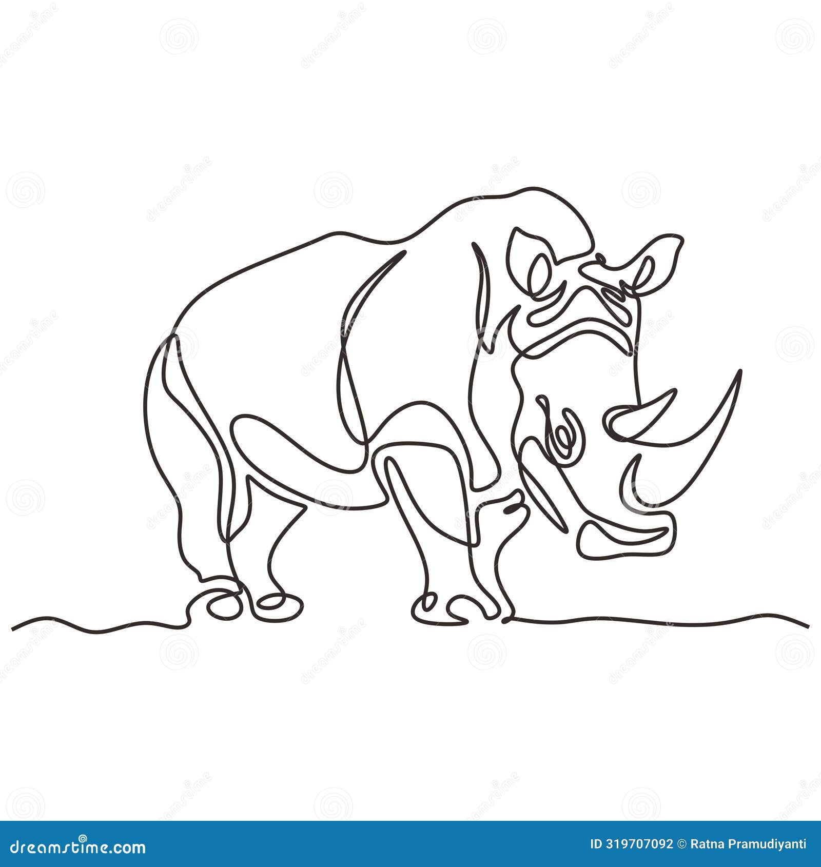 Rhino In Continuous One Line Drawing. Vector Illustration Isolated ...
