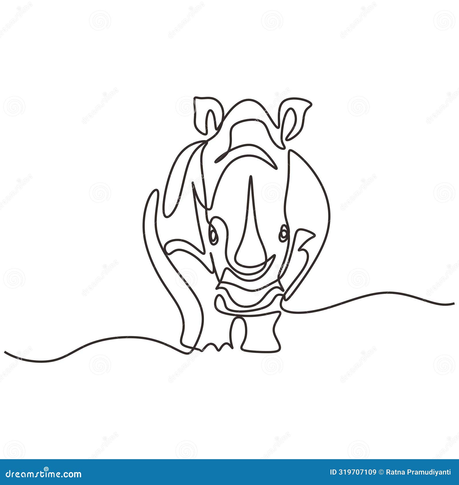 Rhino In Continuous One Line Drawing. Vector Illustration Isolated ...