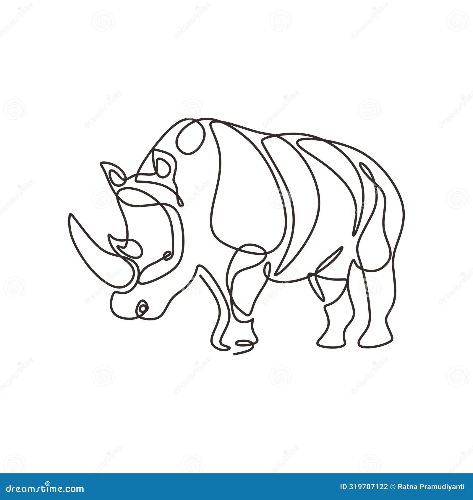 Rhino In Continuous One Line Drawing. Vector Illustration Isolated ...
