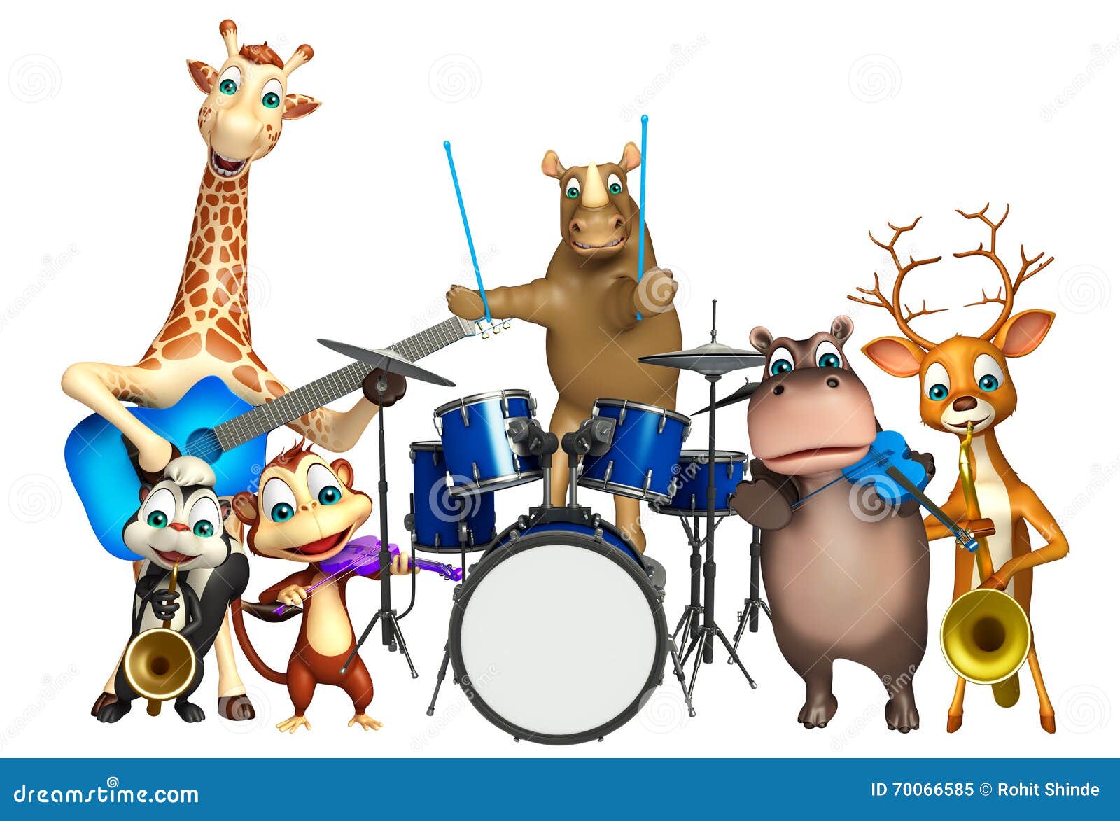 Rhino,Giraffe,Hippo,Dear,Skunk and Monkey Collection with Props Stock ...