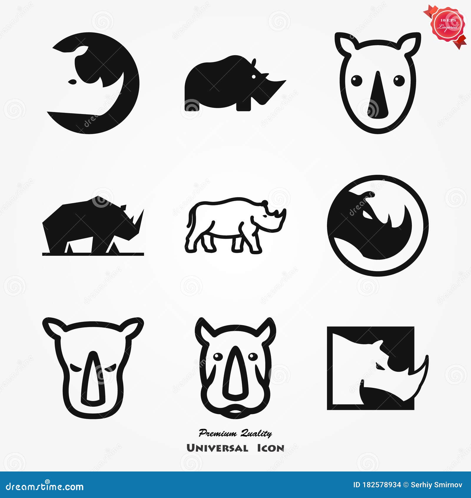 Rhino Icon Isolated on Backgrounds, Vector Animal Symbol Stock ...