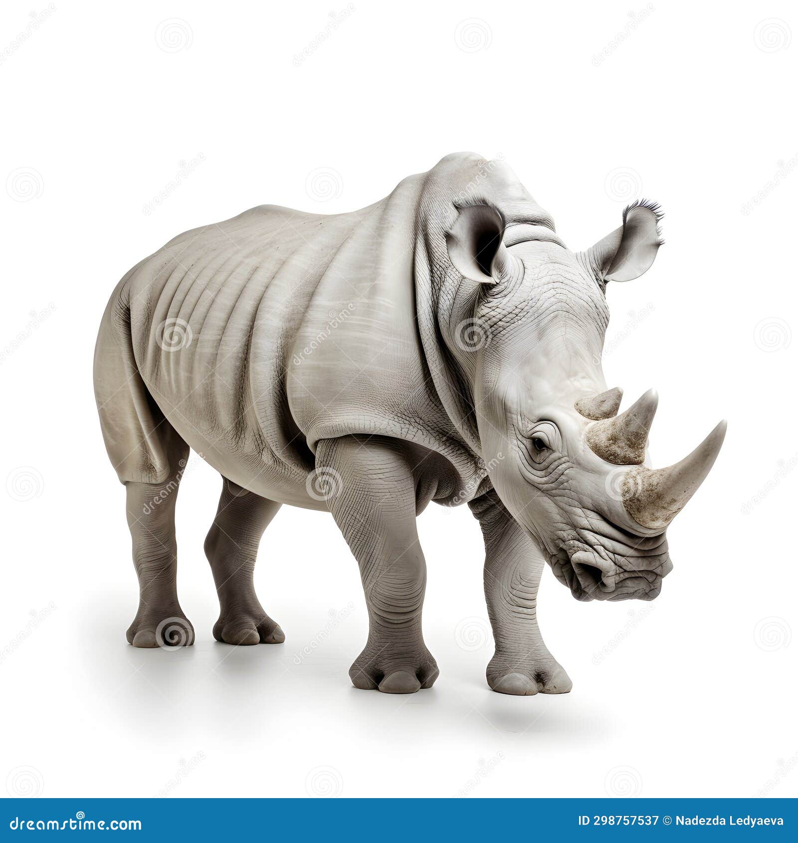 Rhino Rhinoceros Standing Side View Isolated On White Background ...