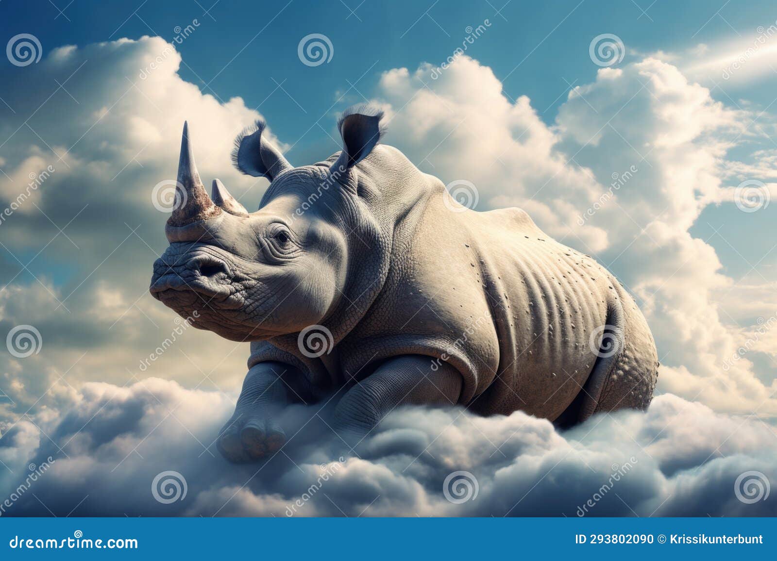 Rhino Sit on Fluffy Cloud AI Generated Stock Illustration ...