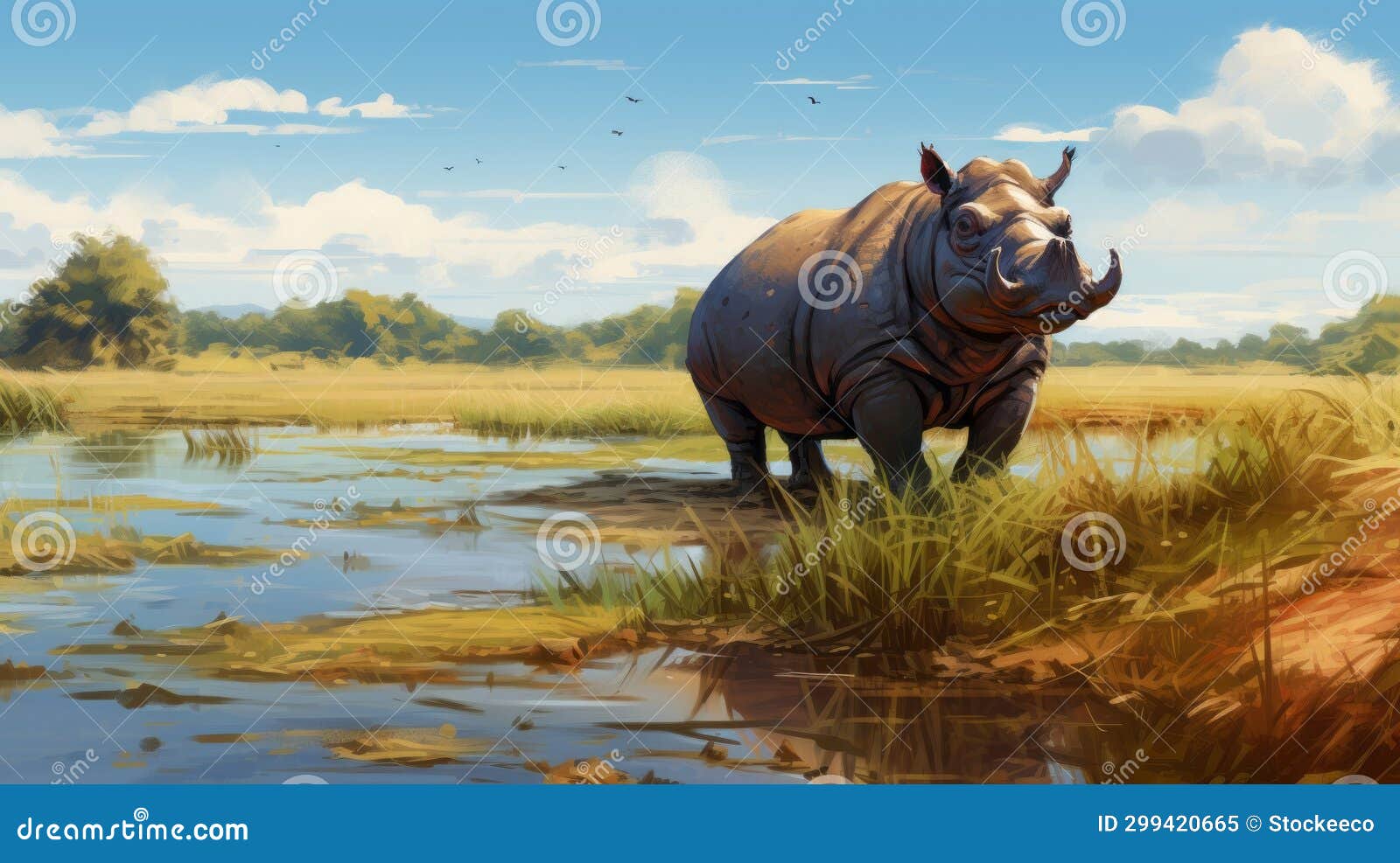 Painterly Wallpapers: Rhinos in Grass - Graphic Novel Inspired ...