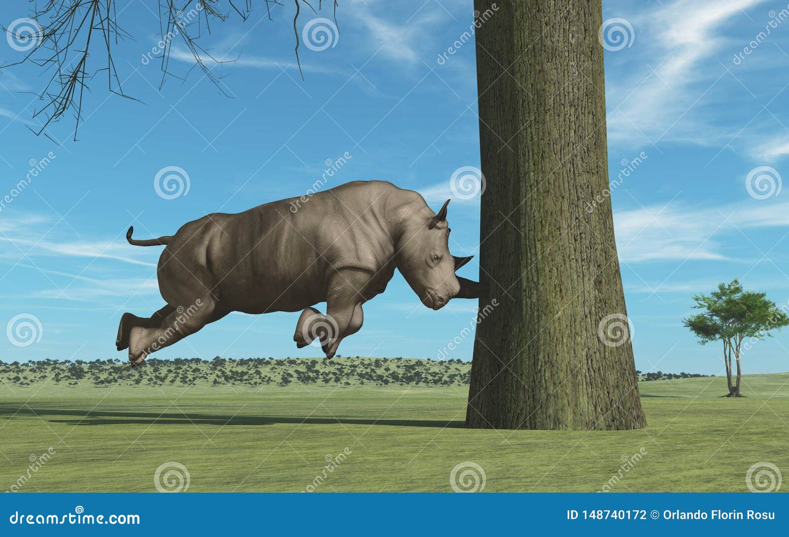 Rhino in tree stock illustration. Illustration of prepared - 148740172