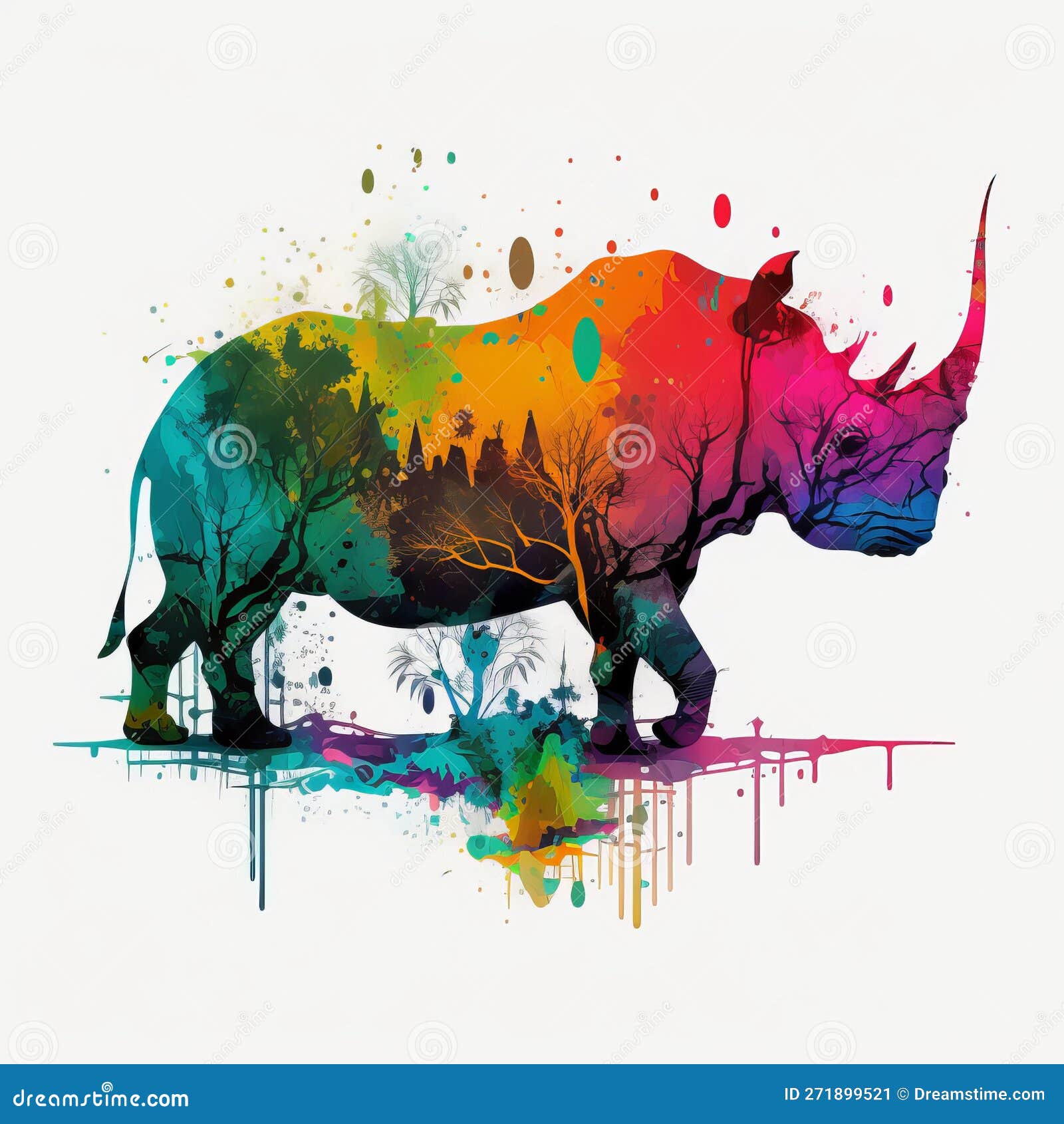 Rhinoceros Colors Bright Generative AI Stock Illustration ...