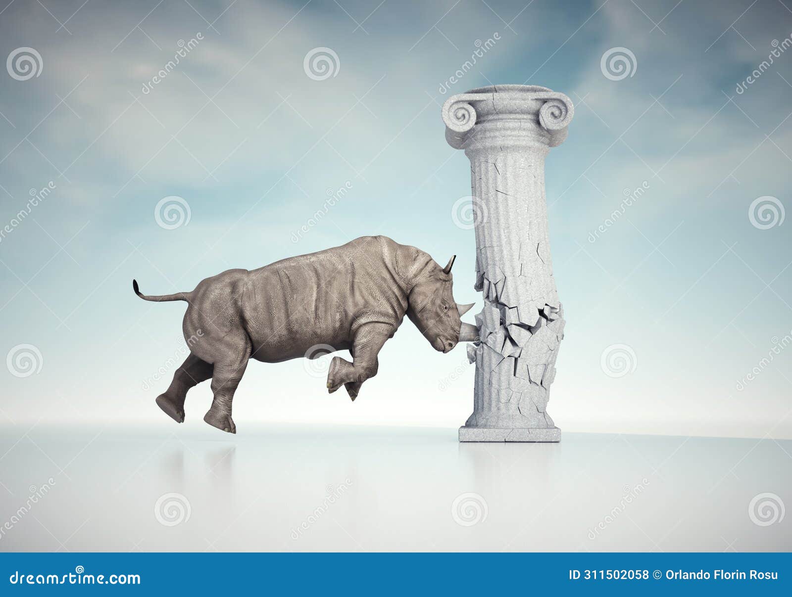 Rhinoceros Hitting a Roman Column Stock Illustration - Illustration of ...