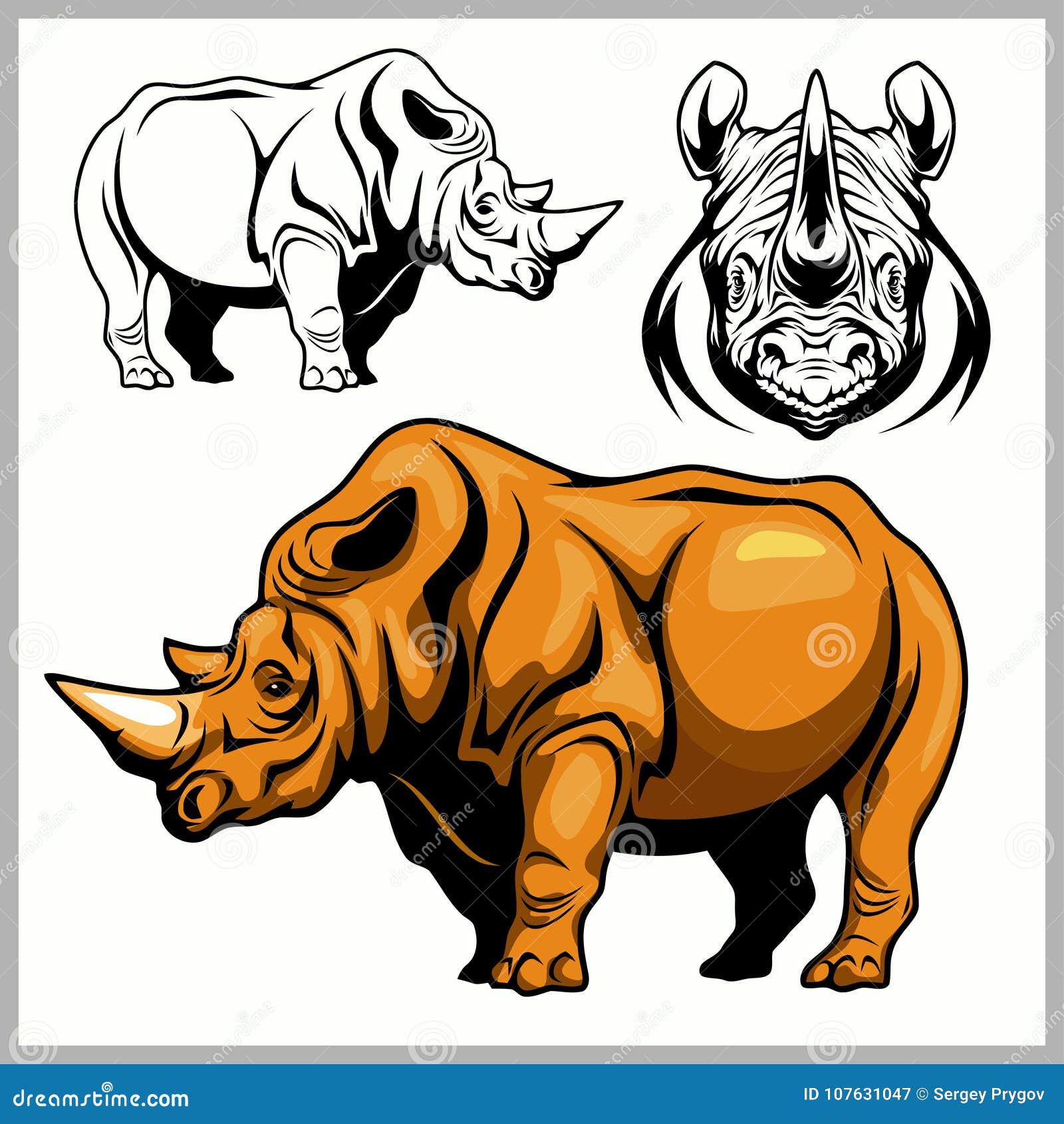 Rhinoceros in a Profile and Front View. Stock Vector - Illustration of ...