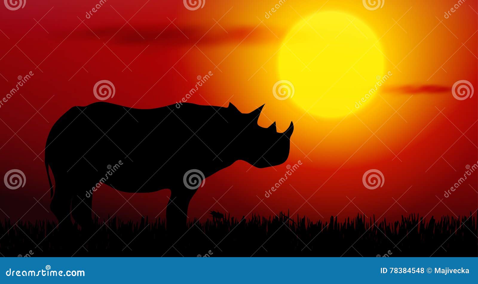 Rhinoceros on sunset stock illustration. Illustration of wildlife ...