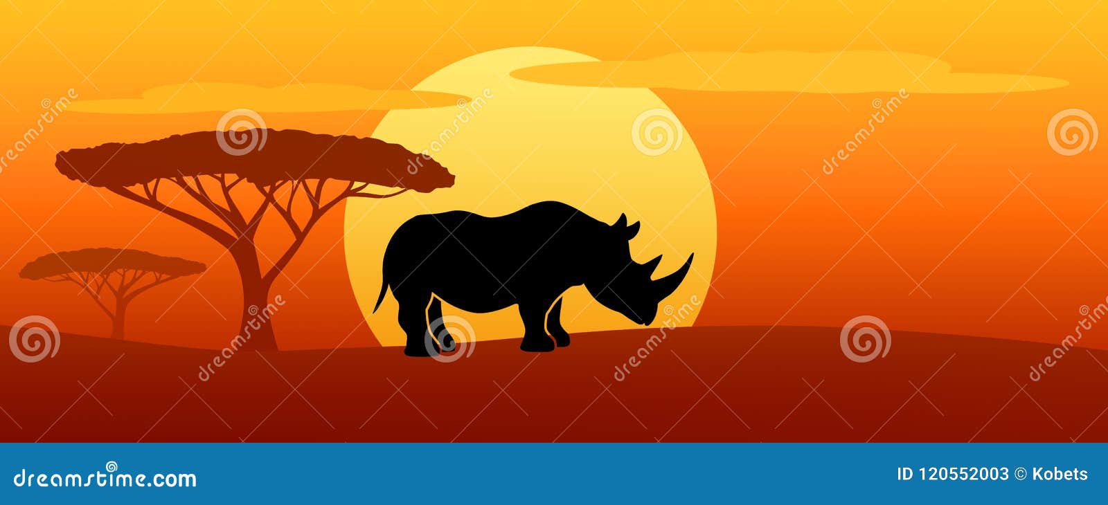 Rhinot Silhouette at Sunset Stock Illustration - Illustration of mammal ...