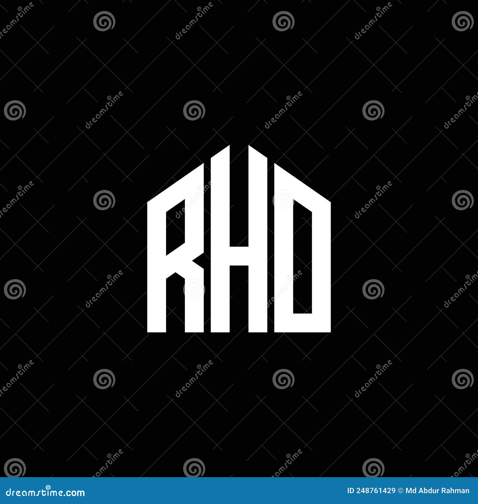 RHO Letter Logo Design on BLACK Background. RHO Creative Initials ...