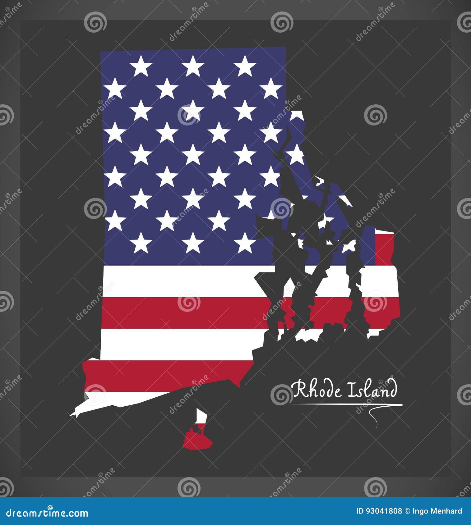 Rhode Island Map with American National Flag Illustration Stock ...